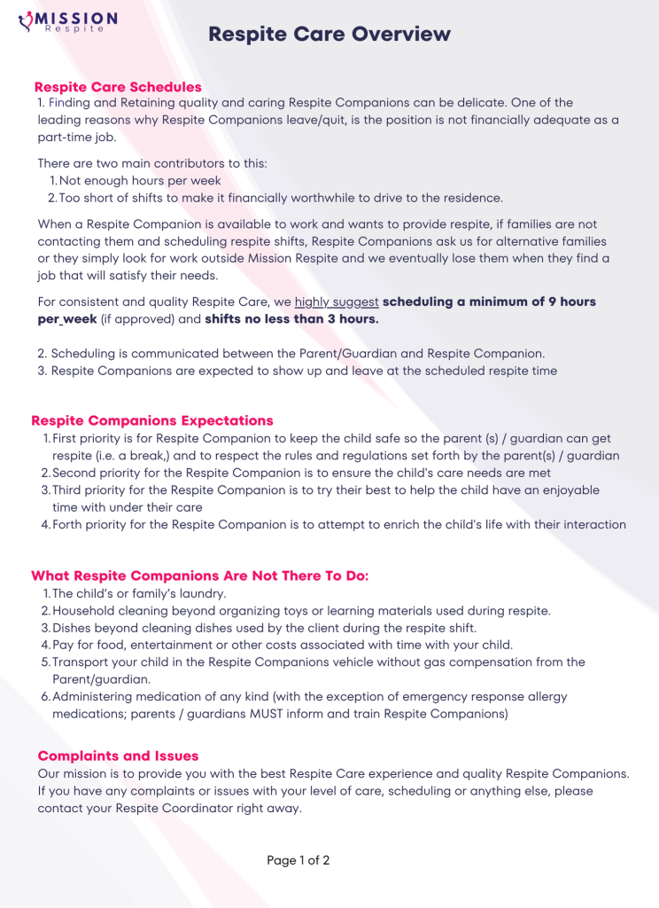 Respite Care Overview - Mission Respite